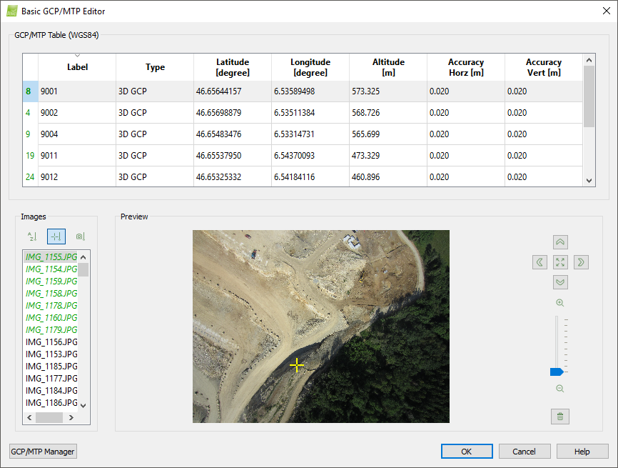GCP / Manual Tie Point Table - PIX4Dmapper